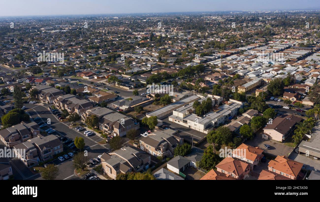 Daytime aerial view of the city of Stanton, California, USA Stock Photo ...