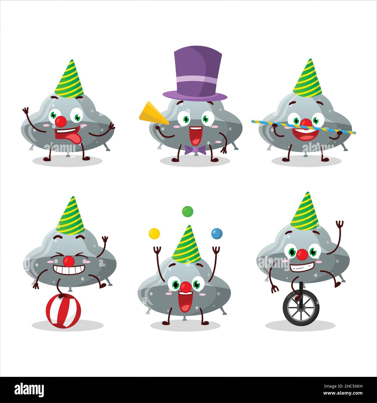 Cartoon character of UFO gray gummy candy with various circus shows ...