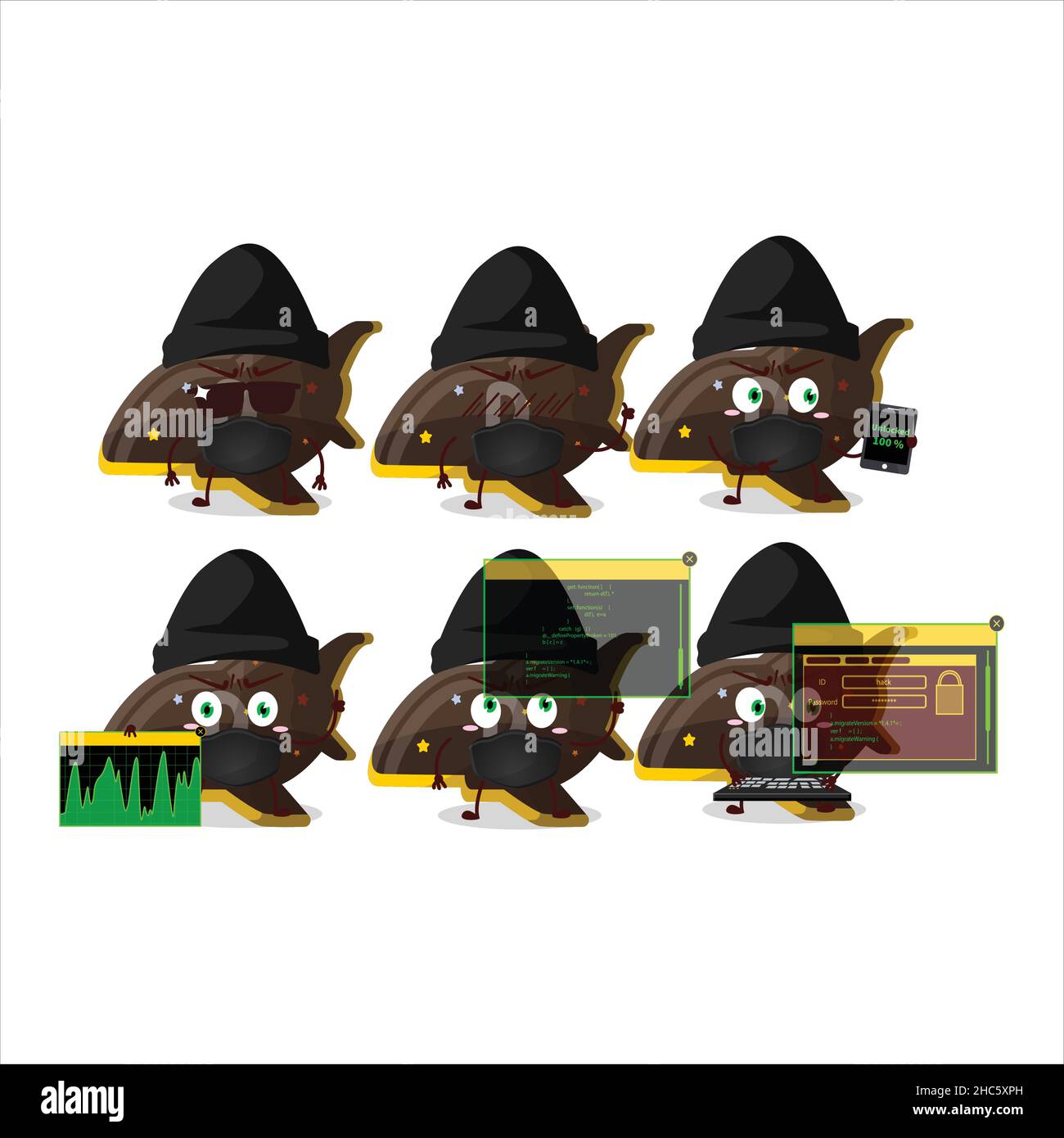 A Hacker plane chocolate gummy candy character mascot with. Vector ...