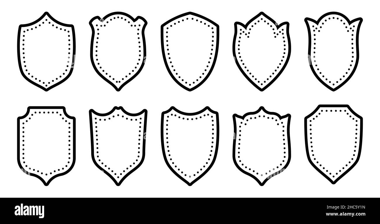 Shield minimal black line icon set.Vector protection security guarantee ...