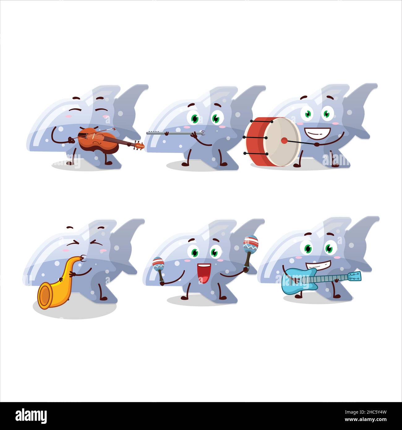 Cartoon character of plane blue gummy candy playing some musical ...