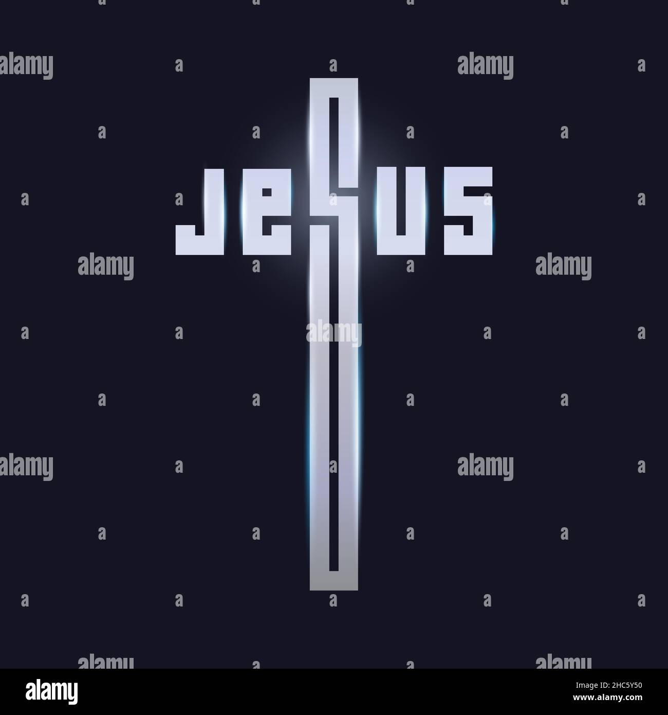 JESUS. Creative emblem. Stylized text in the shape of a crucifix ...