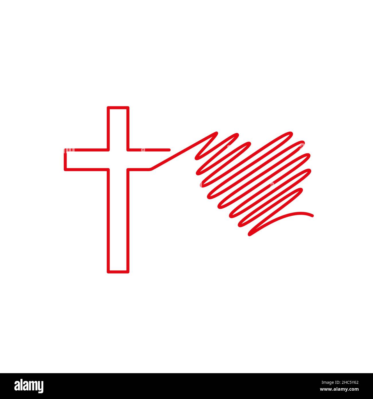The Cross of the Lord flows into the heart. Continuous line drawing ...