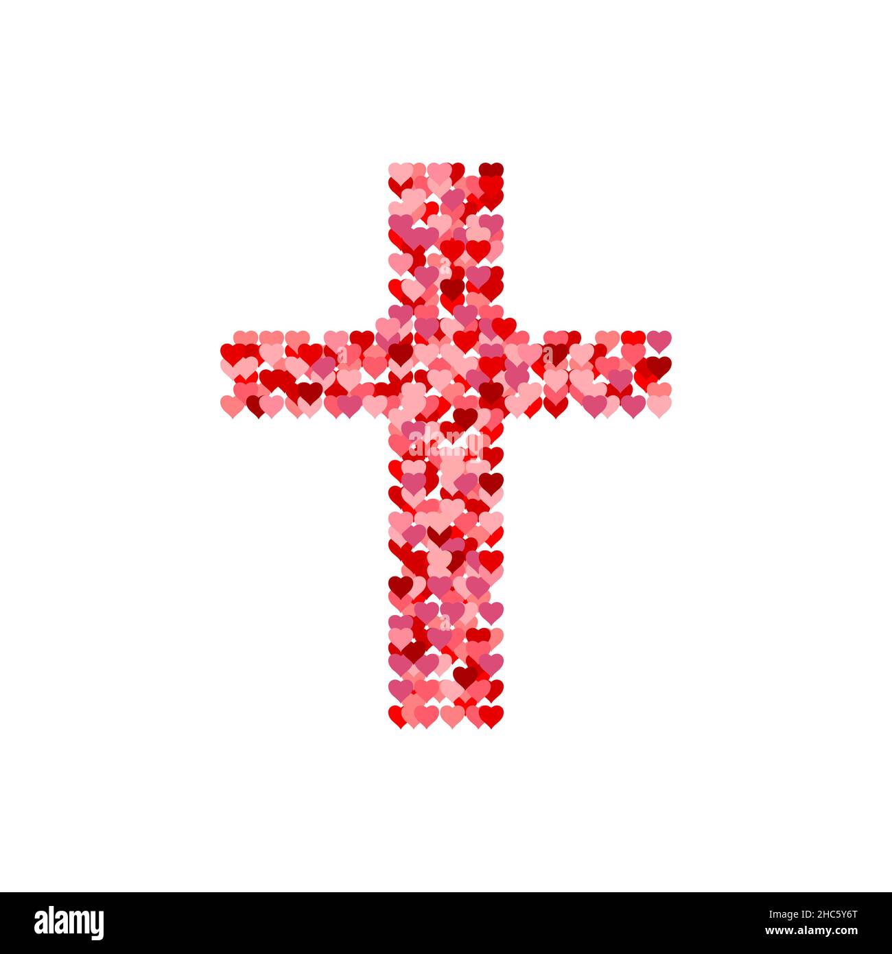 Cross of Christ made of hearts. Flat isolated Christian vector ...