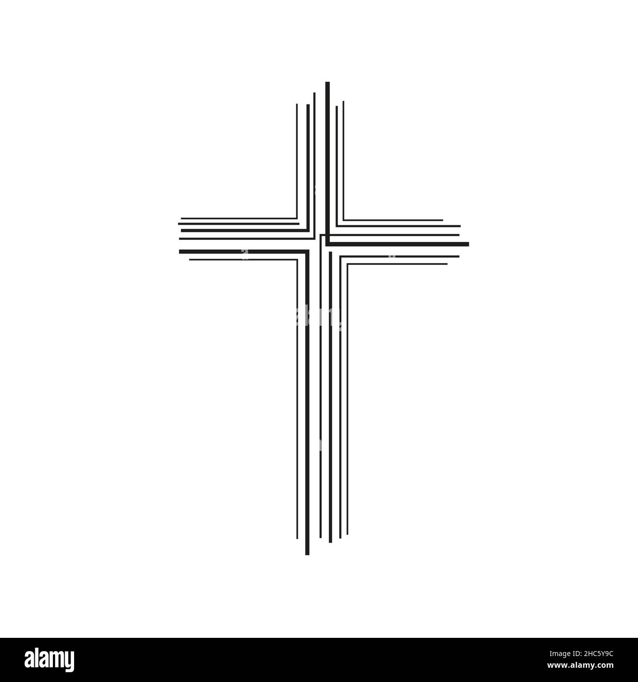 Line art Christian cross icon. Flat isolated Christian vector ...