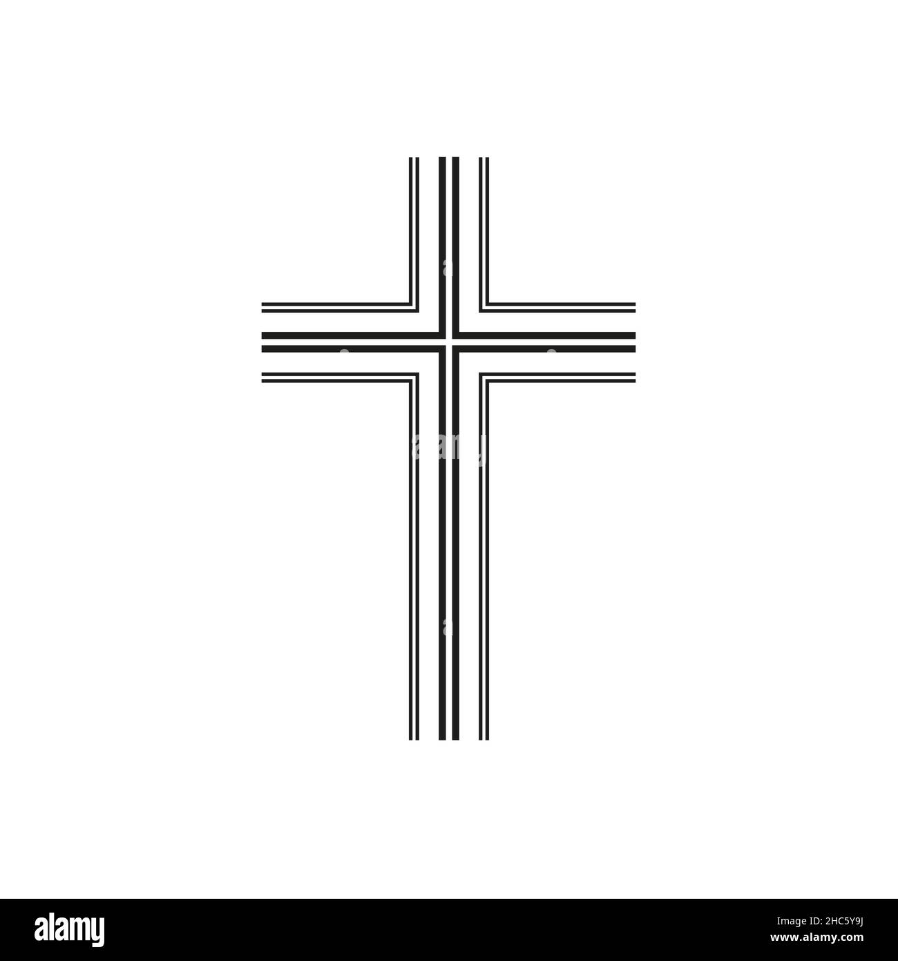 Line art Christian cross icon. Flat isolated Christian vector ...
