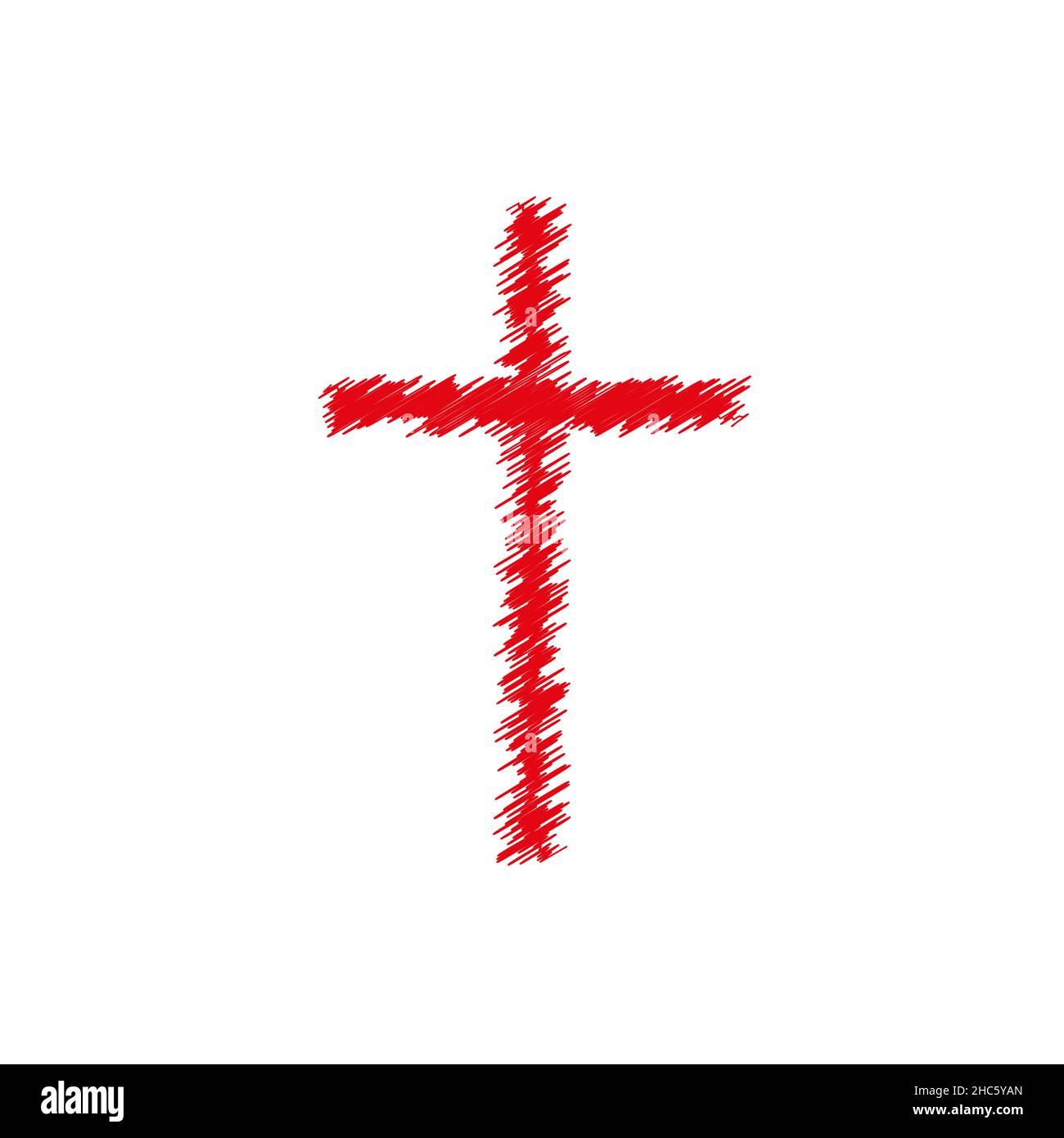Red scribble cross. Ink brush. Flat isolated Christian vector ...