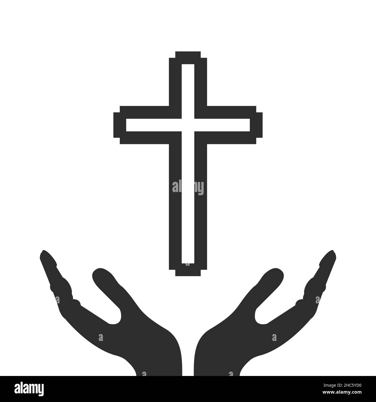 Cross and saving hands. Flat isolated Christian vector illustration ...