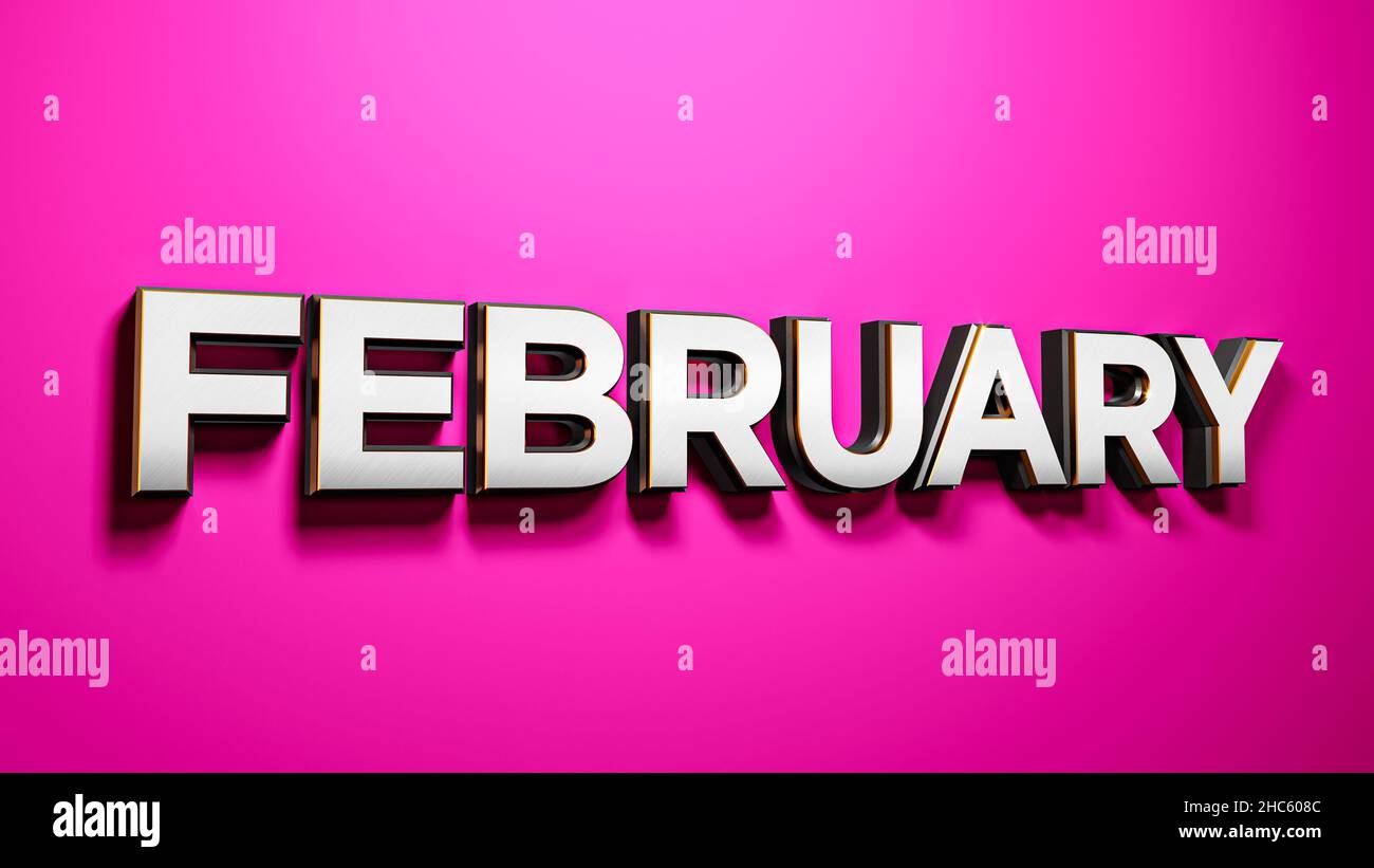 February lettering words on Pink Background 3D rendering Stock Photo ...