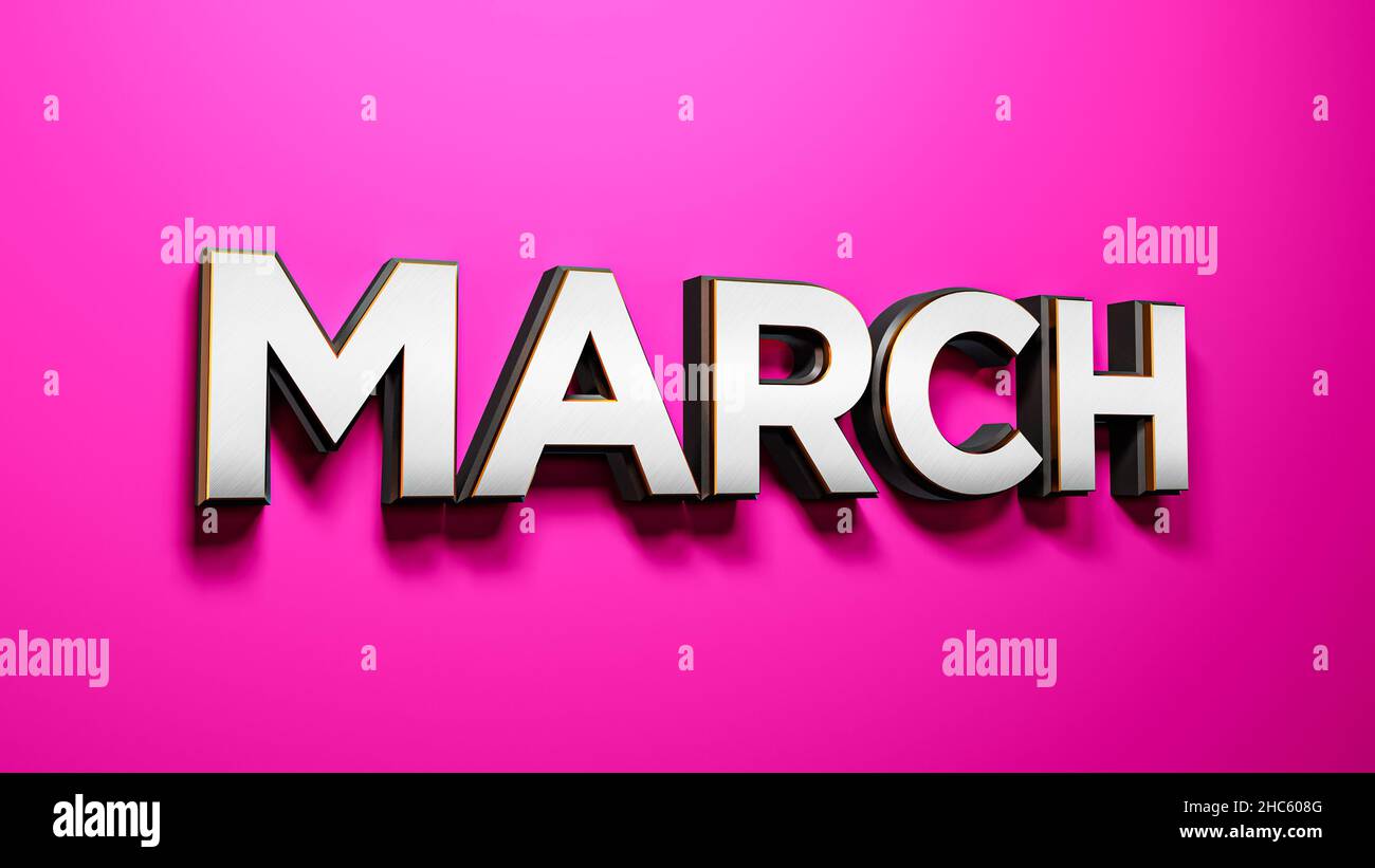 Pink March lettering words on Pink Background 3D rendering Stock Photo ...
