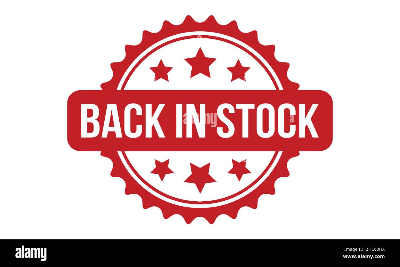 Back in stock Rubber Stamp. Red Back in stock Rubber Grunge Stamp Seal ...