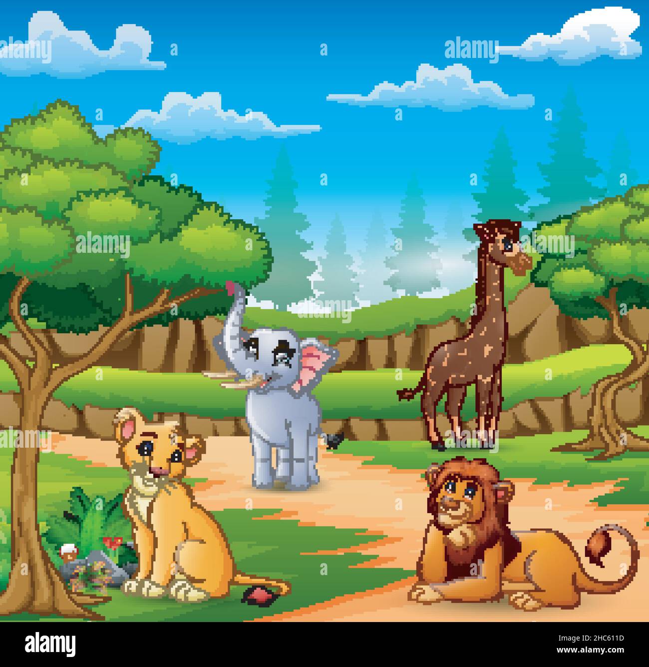 Happy animals cartoon on the nature scene Stock Vector Image & Art - Alamy