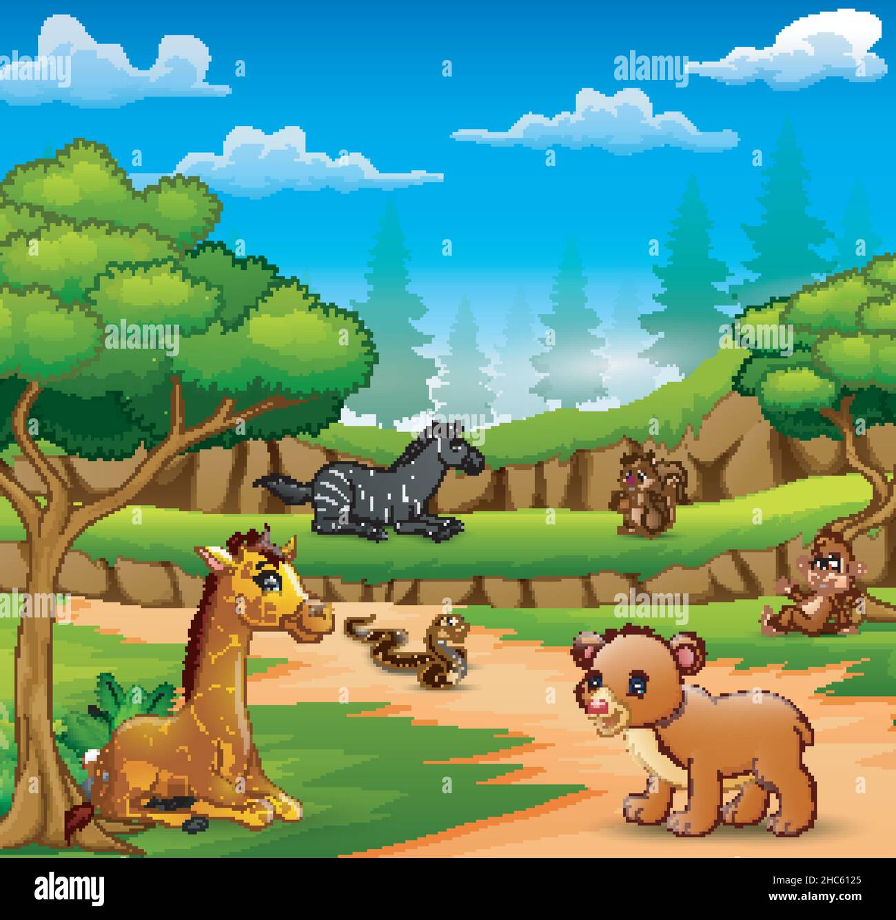 Happy animals cartoon on the nature scene Stock Vector Image & Art - Alamy