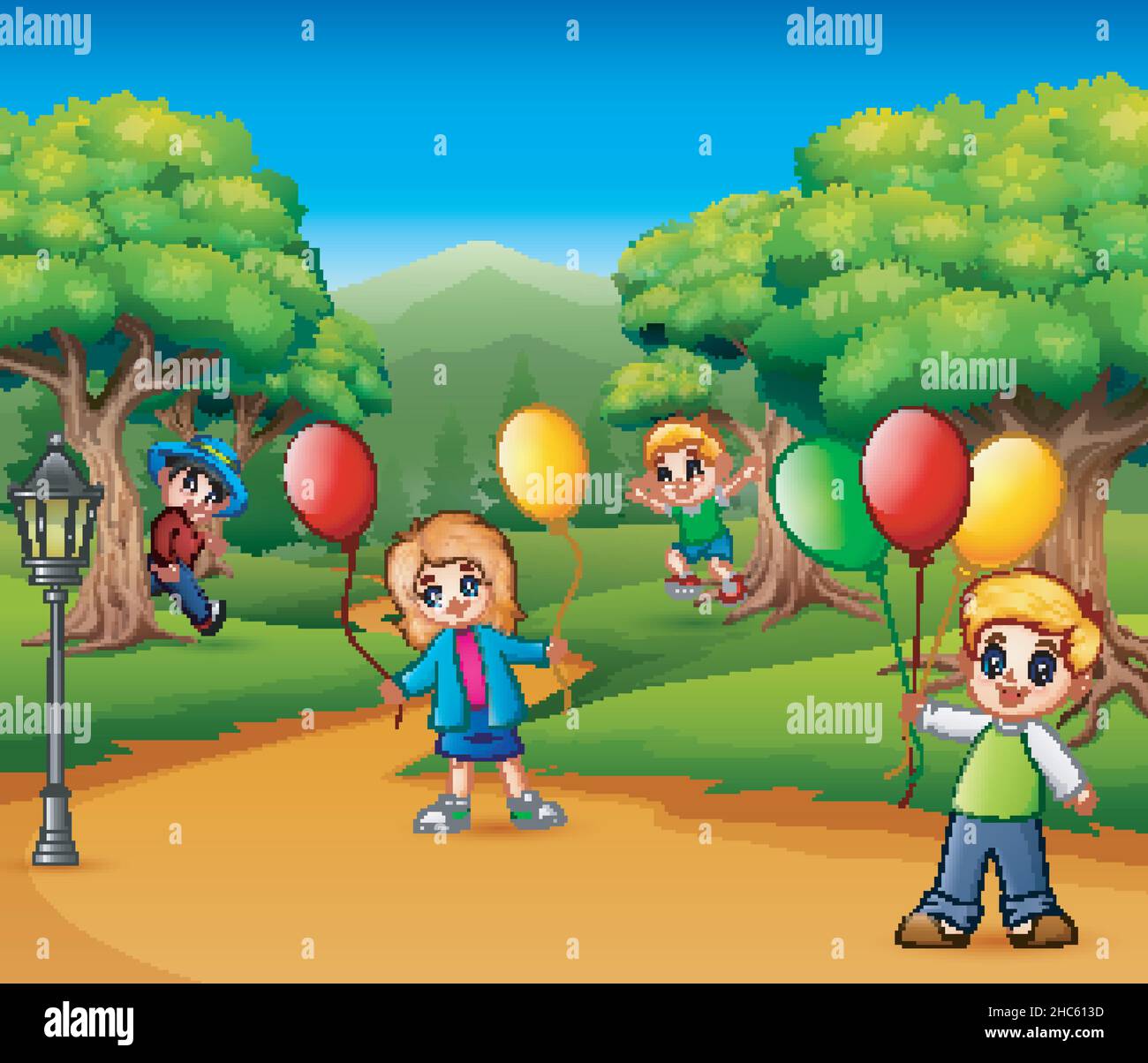 Happy kids playing in the garden Stock Vector Image & Art - Alamy