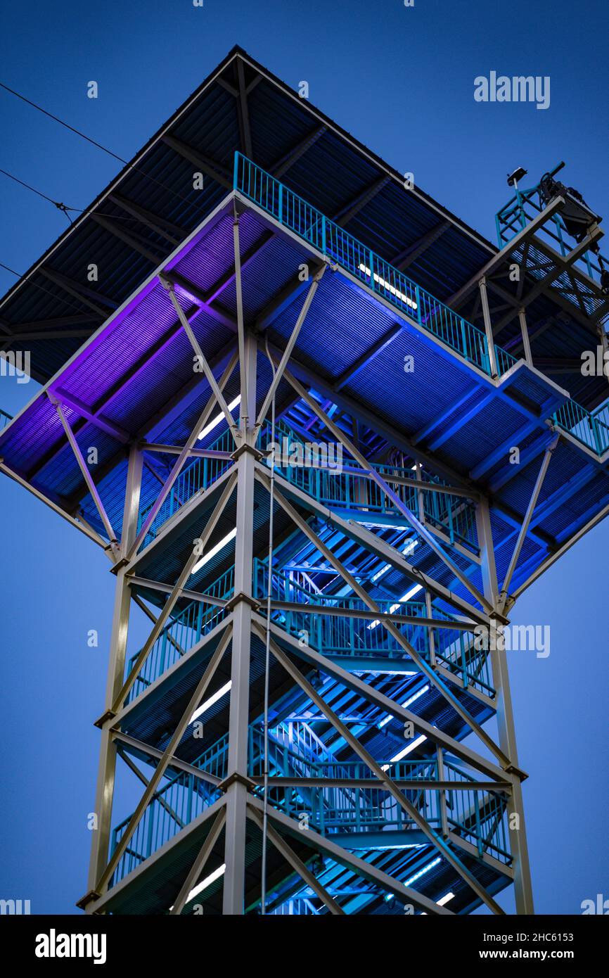 A low angle of an illuminated observation tower Stock Photo - Alamy