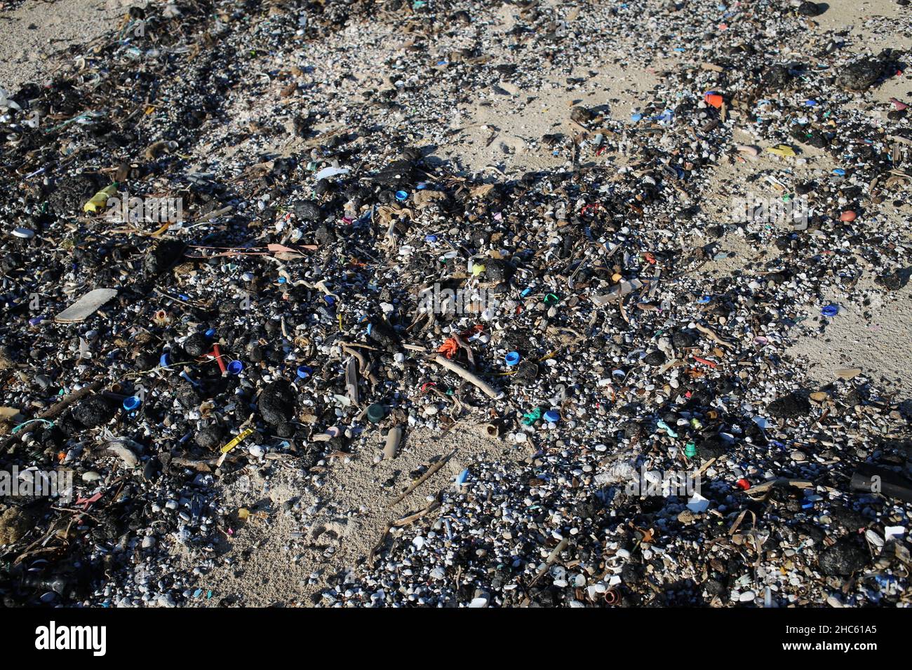 Plastic pollution on the beach in Greece Stock Photo - Alamy
