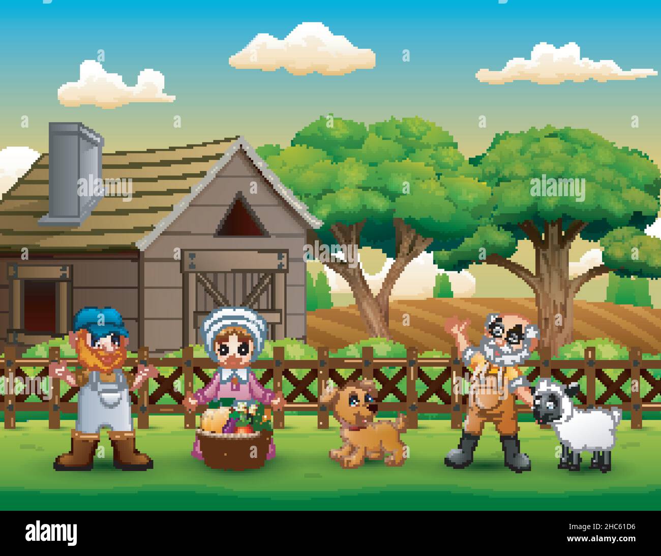 Cartoon of farmers happy work in the farm Stock Vector Image & Art - Alamy