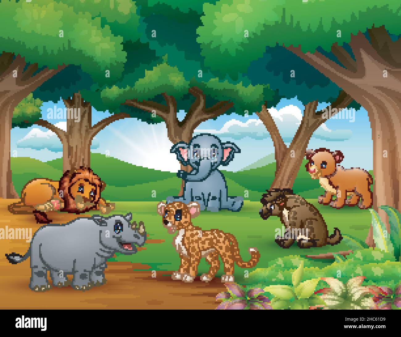 Animals cartoon are enjoying nature in the jungle Stock Vector Image ...
