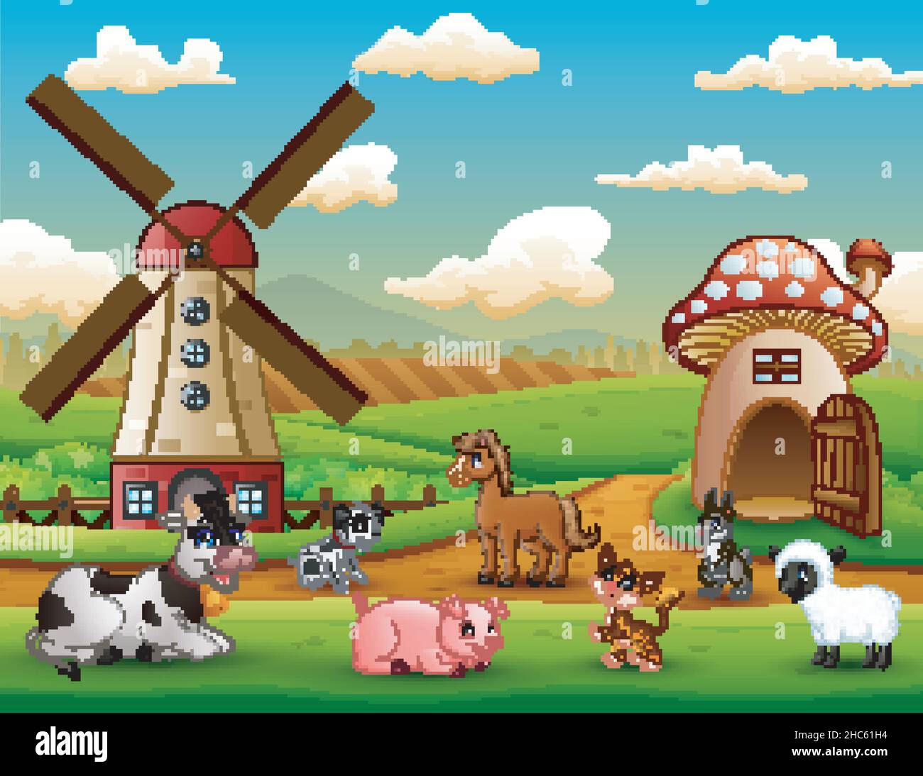 Farm landscape with animals outside the cage Stock Vector Image & Art ...