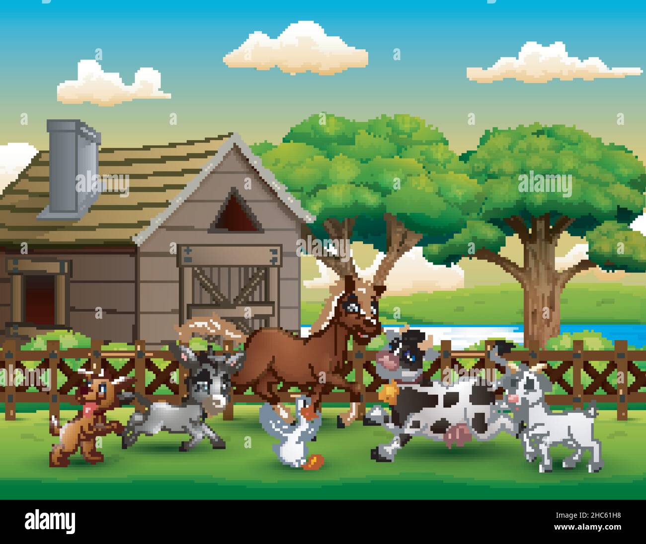 Happy farm animal playing outside the cage Stock Vector Image & Art - Alamy