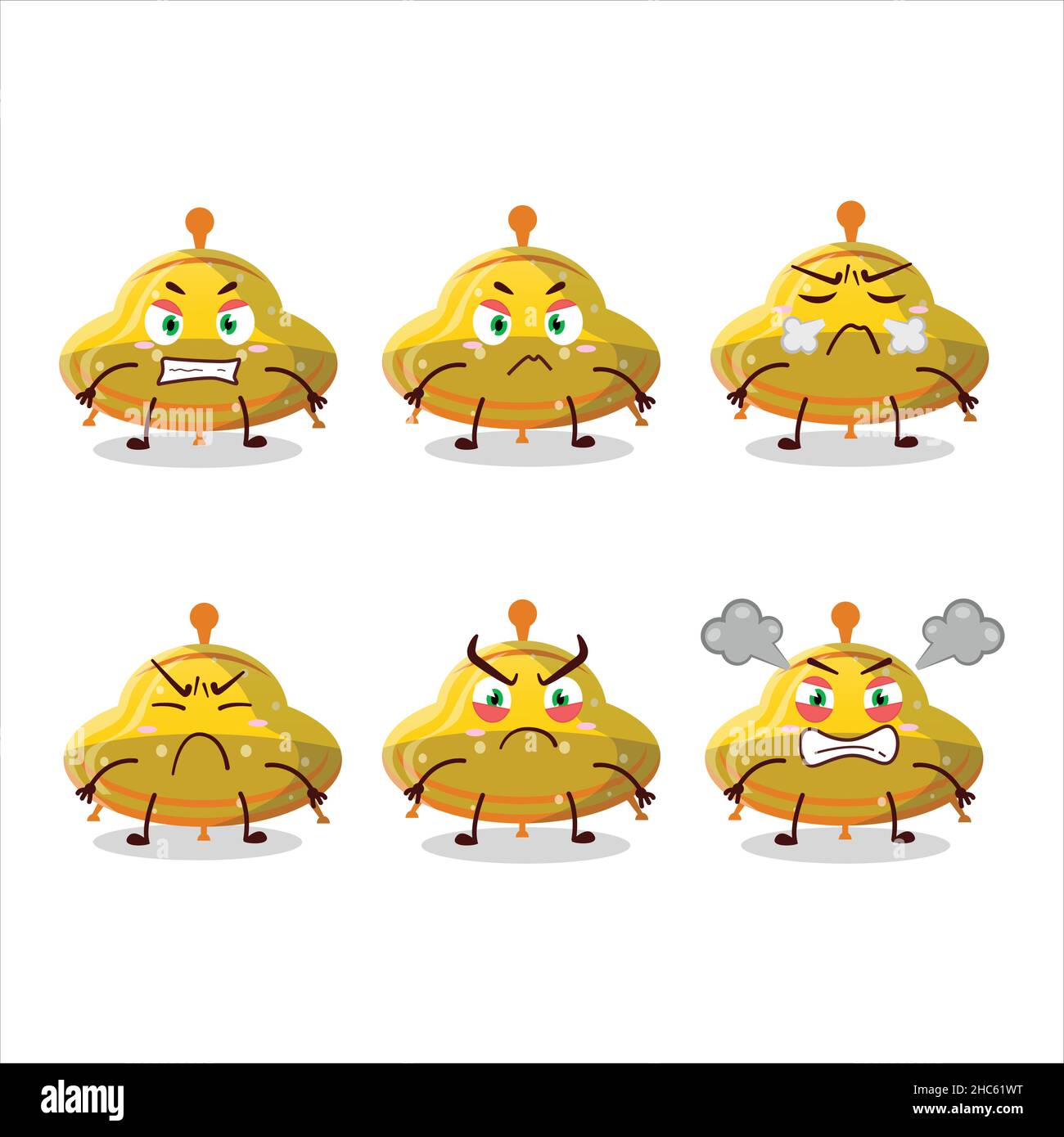 UFO yellow gummy candy cartoon character with various angry expressions ...