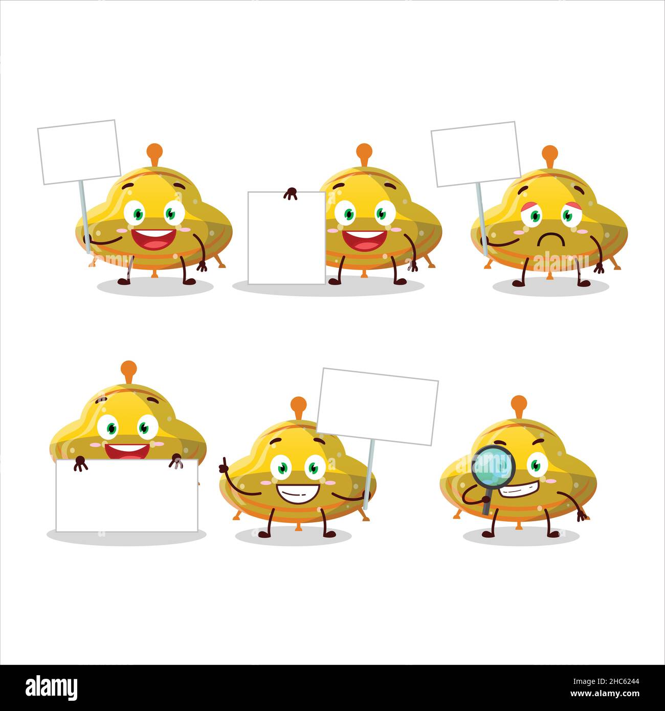 UFO yellow gummy candy cartoon character bring information board ...