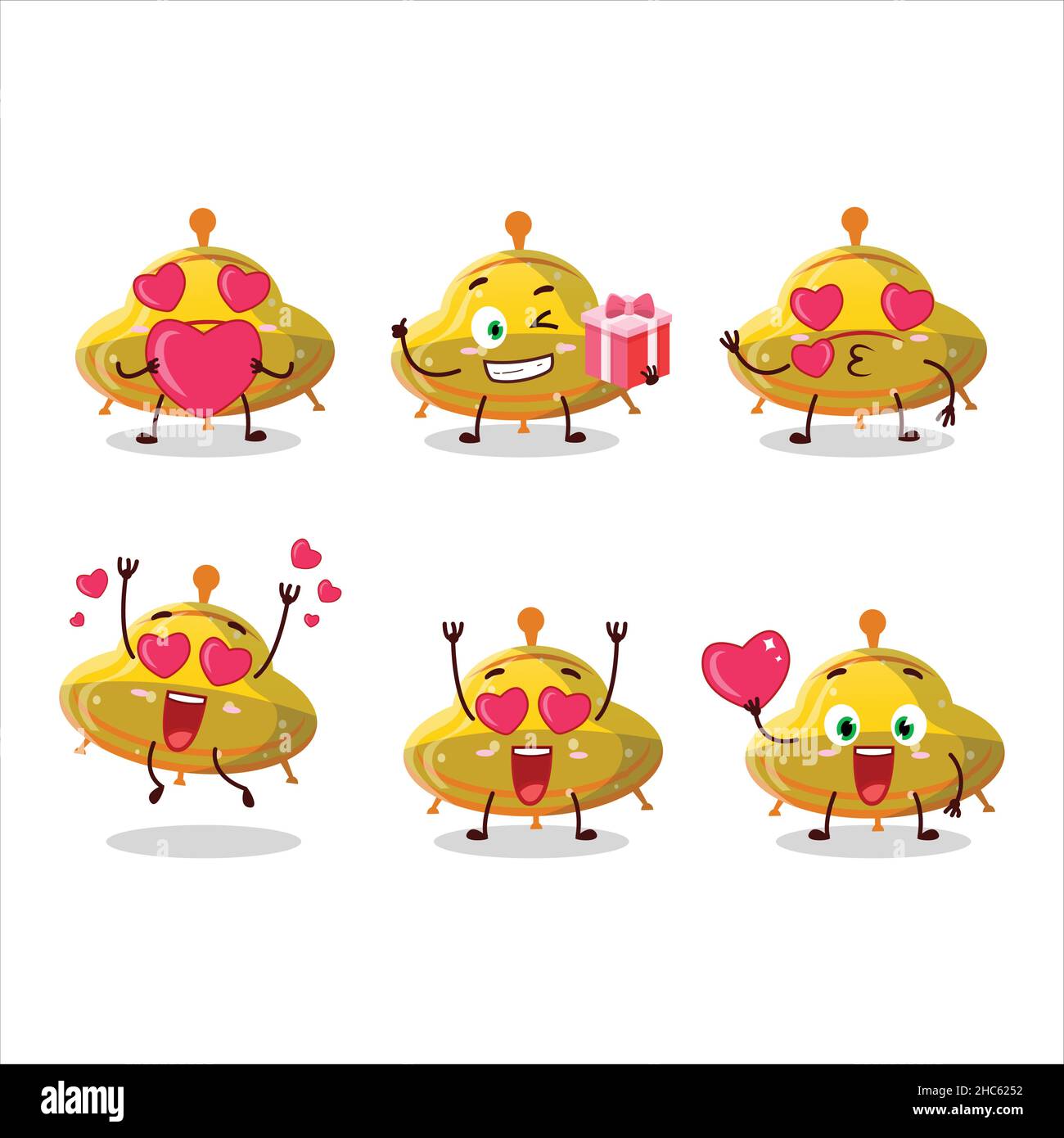 Ufo Yellow Gummy Candy Cartoon Character With Love Cute Emoticon
