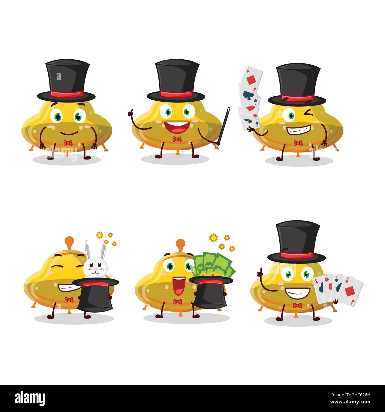 A Ufo Yellow Gummy Candy Magician Cartoon Character Perform On A Stage