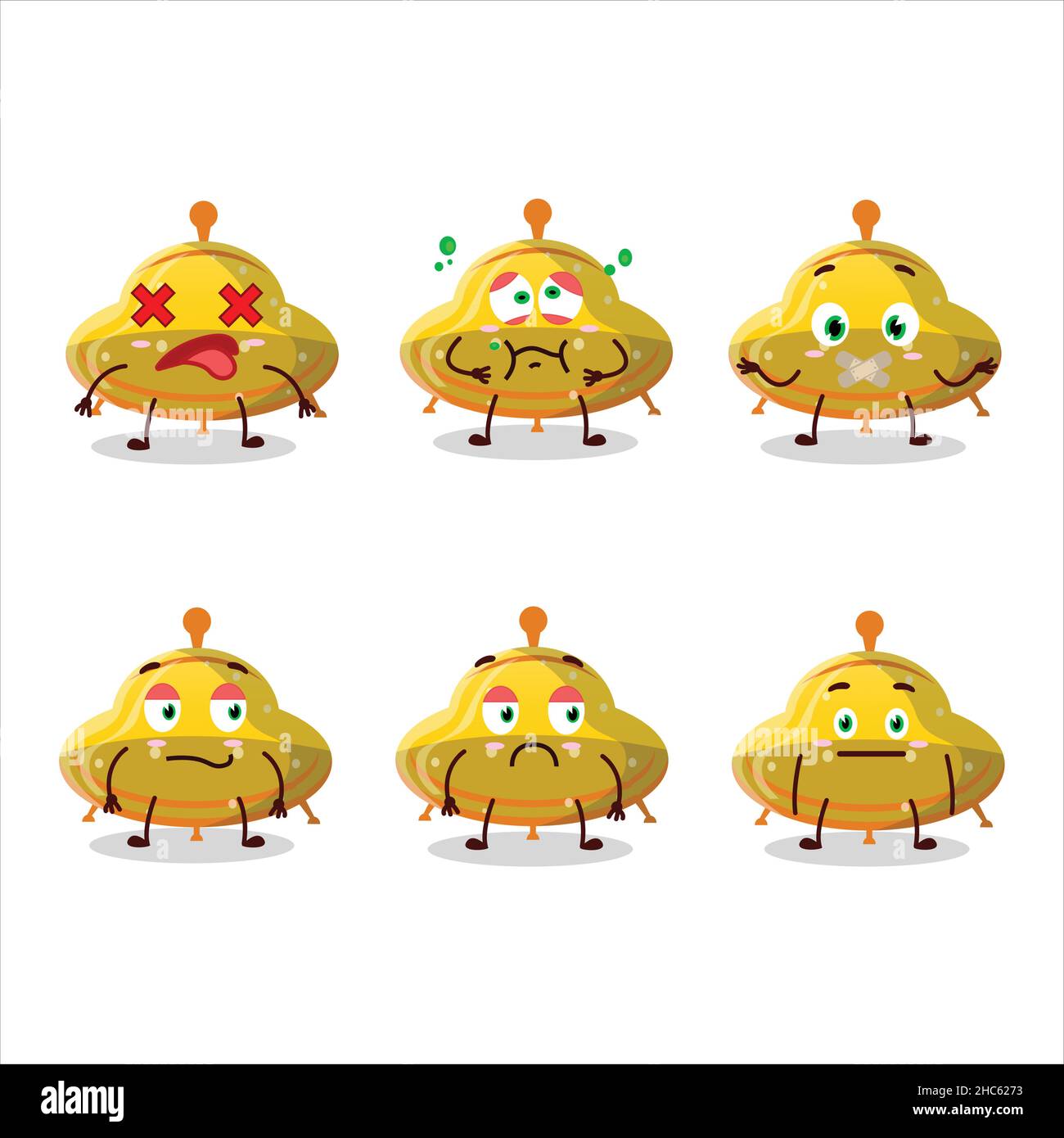 UFO yellow gummy candy cartoon character with nope expression. Vector ...