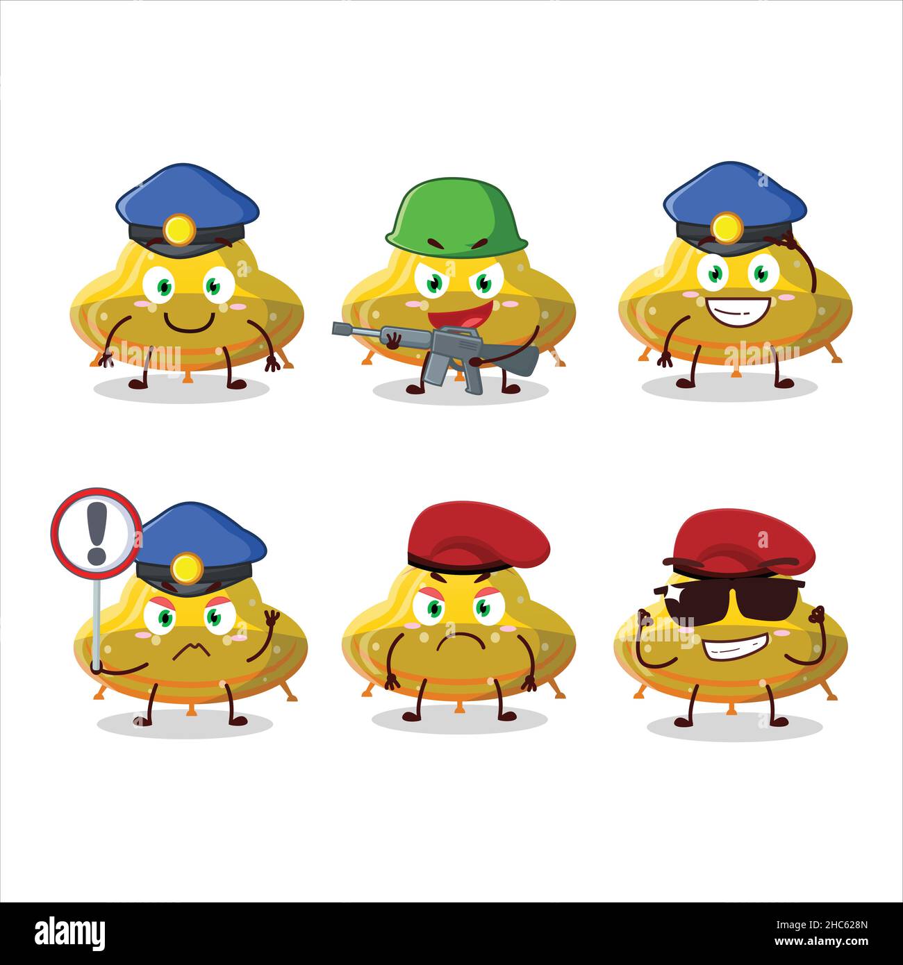 A dedicated Police officer of UFO yellow gummy candy mascot design ...