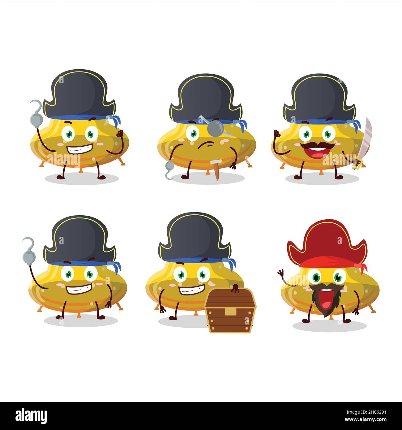 Cartoon character of UFO yellow gummy candy with various pirates ...