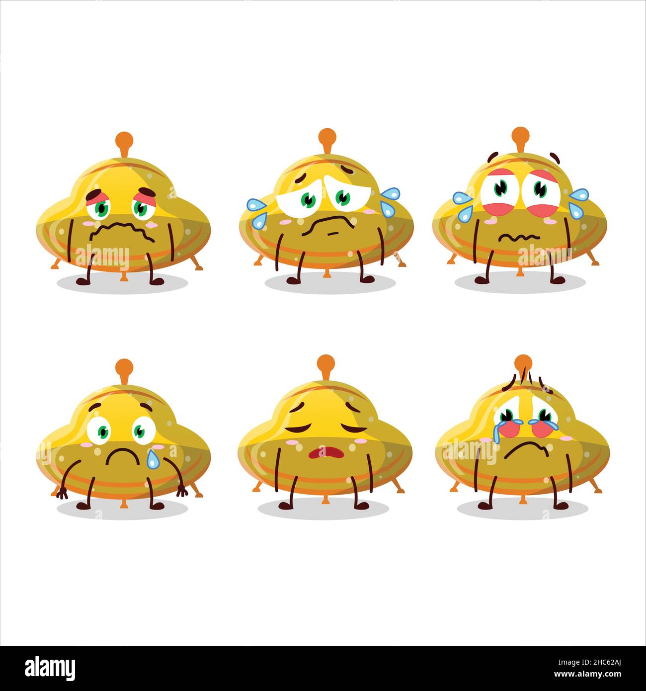 UFO yellow gummy candy cartoon character with sad expression. Vector ...
