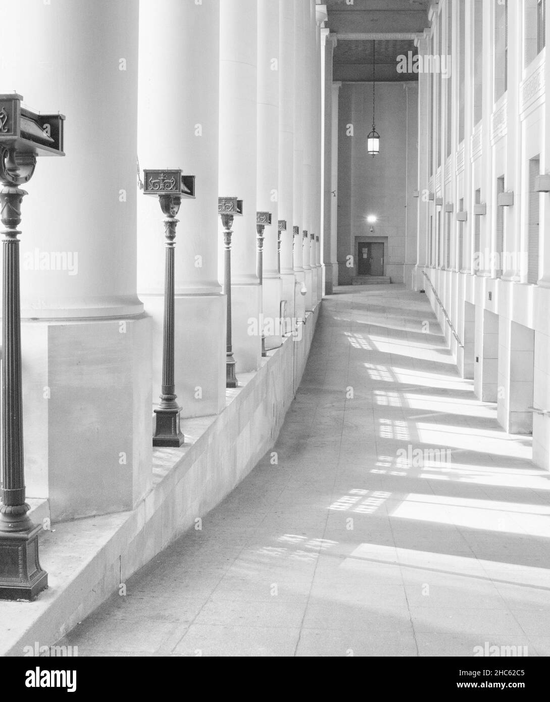 Grayscale shot of the outside pillars of the Union Station, Toronto ...