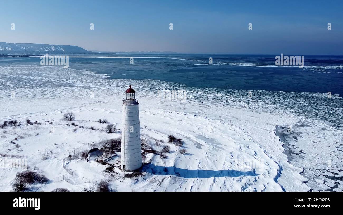 Beautiful winter landscape with the Nottawasaga Lighthouse in ...