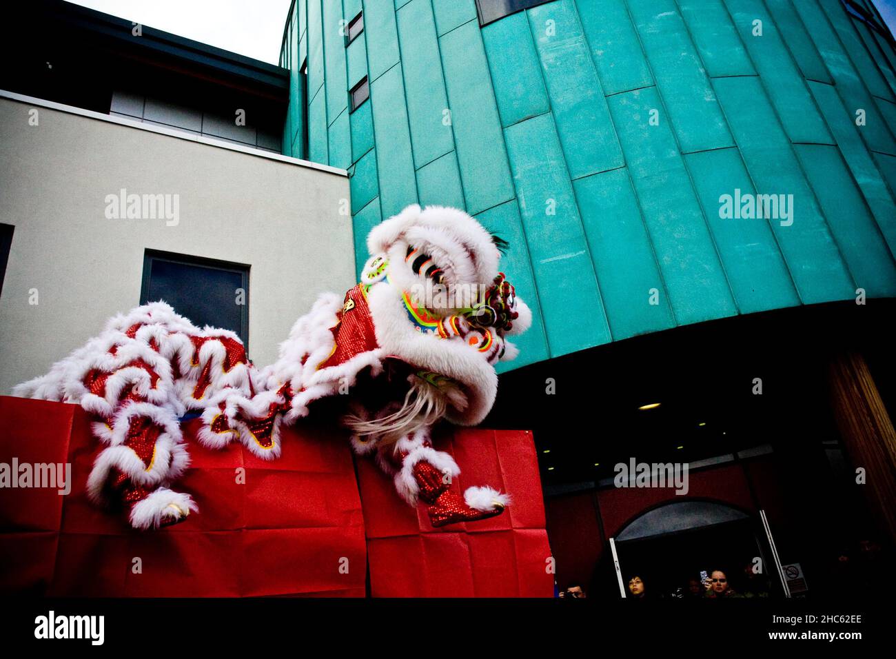 Colorful Chinese lion dancing during the Chinese new year celebration ...