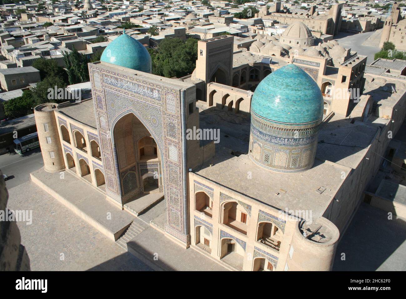 Aerial view of the Mir-i-Arab Madrassah in Bukhara, Uzbekistan Stock ...