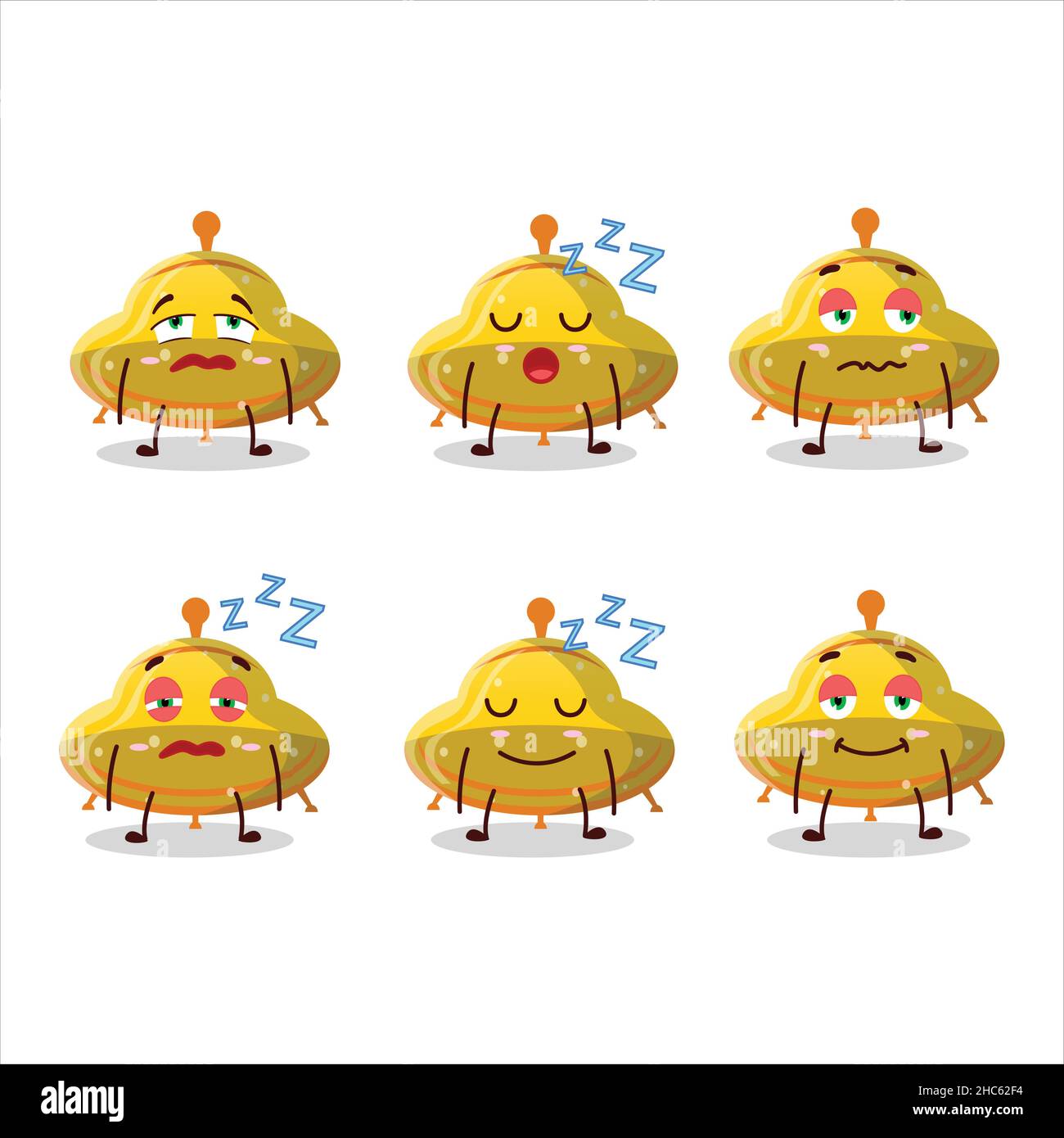 Cartoon character of UFO yellow gummy candy with sleepy expression ...