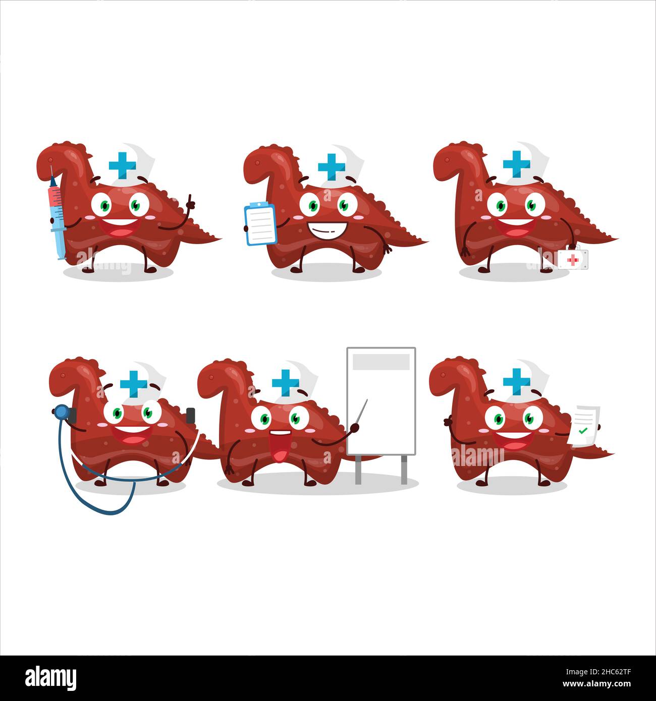 Doctor profession emoticon with red dinosaur gummy candy cartoon ...