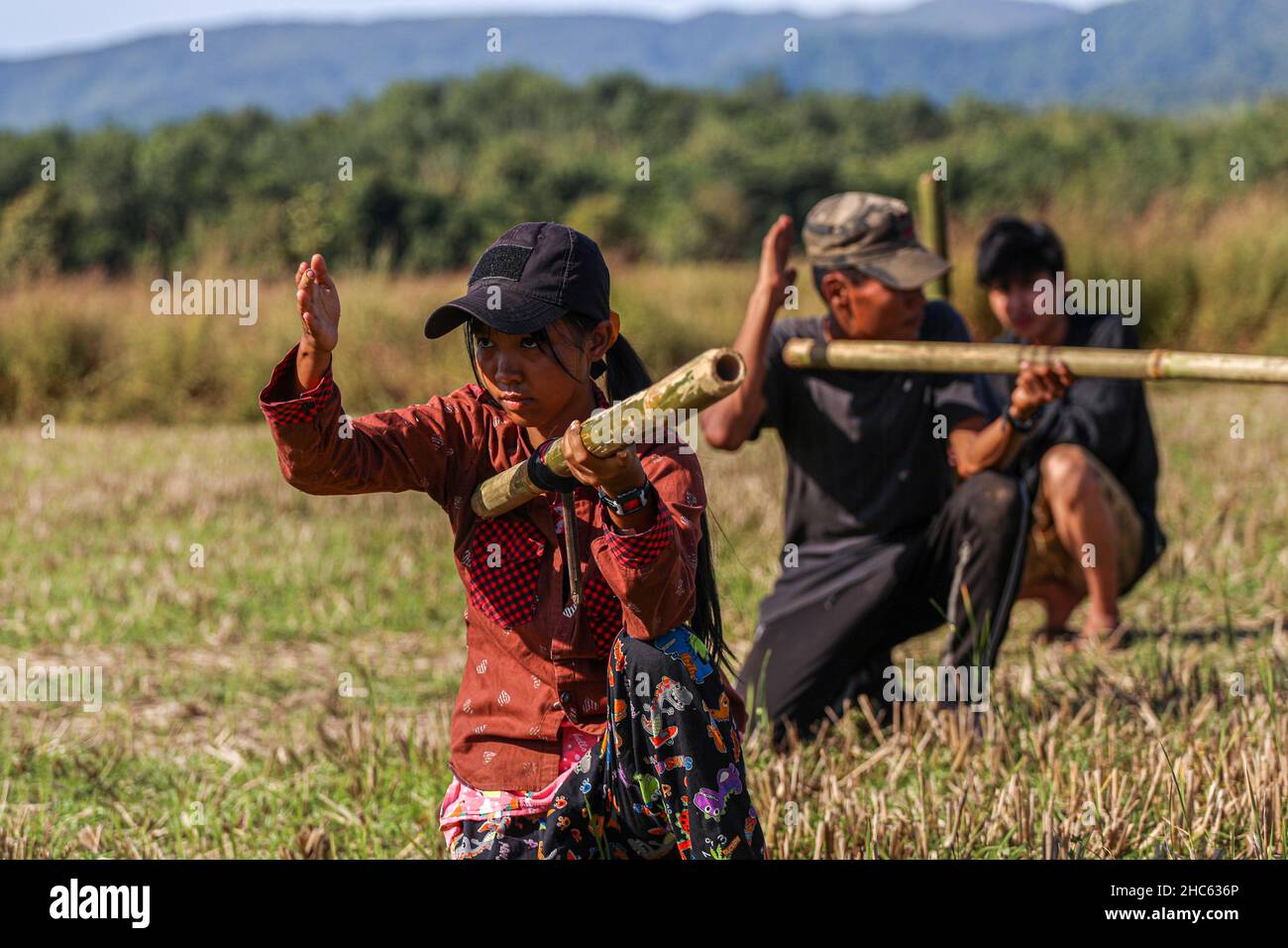 Kayin State, Myanmar. 25th Nov, 2021. Members of People Deference ...