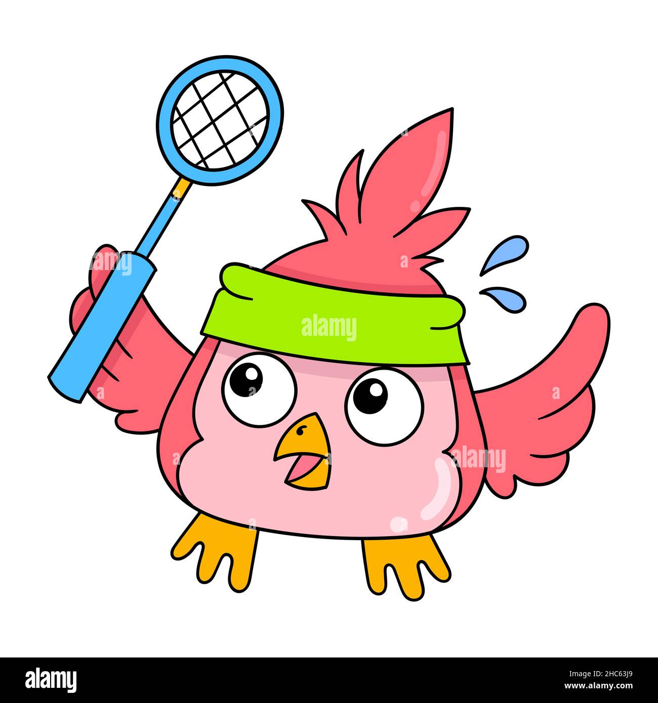 red bird playing badminton holding racket, vector illustration art ...