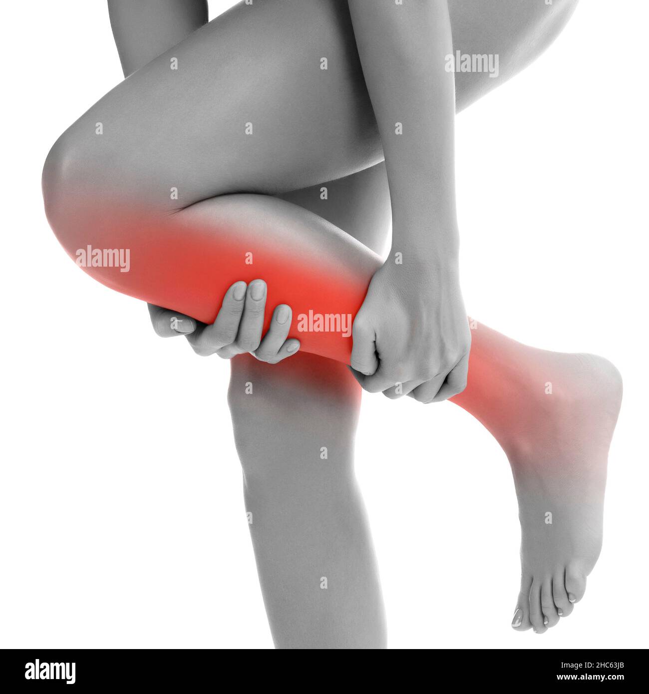 Pain in a leg, isolated on white background Stock Photo - Alamy
