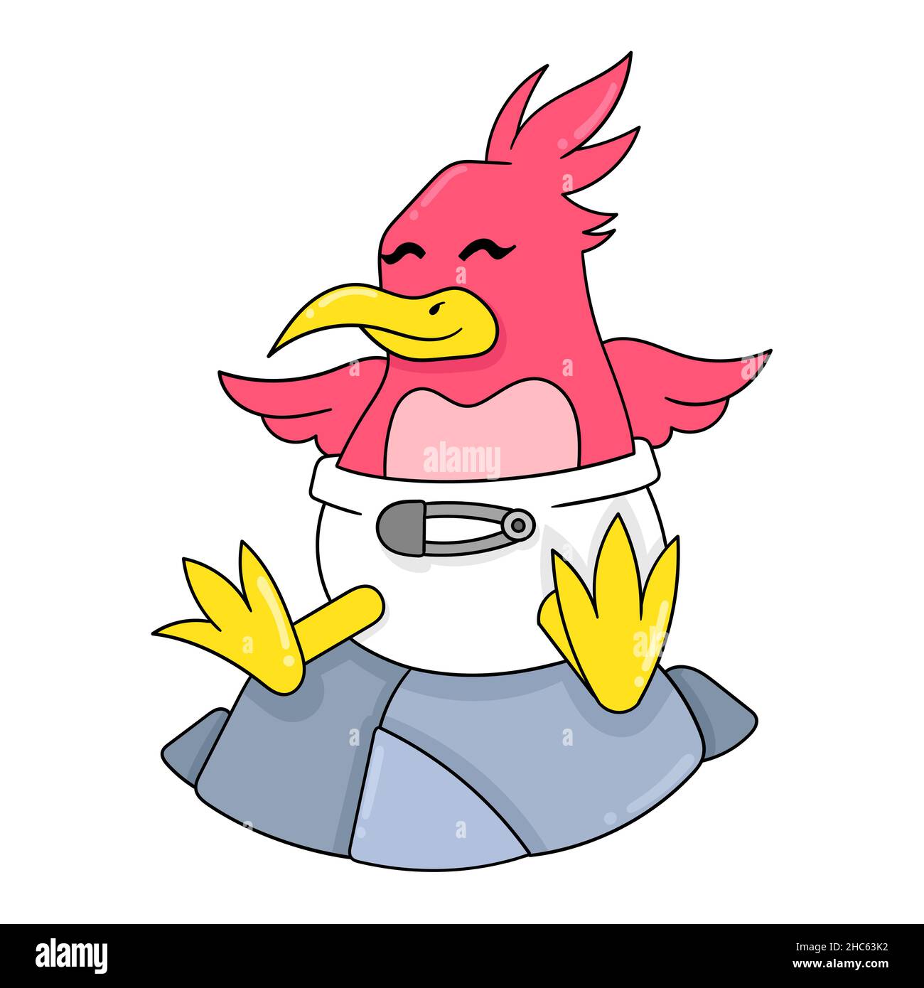 baby red duck sitting in diaper, vector illustration art. doodle icon ...