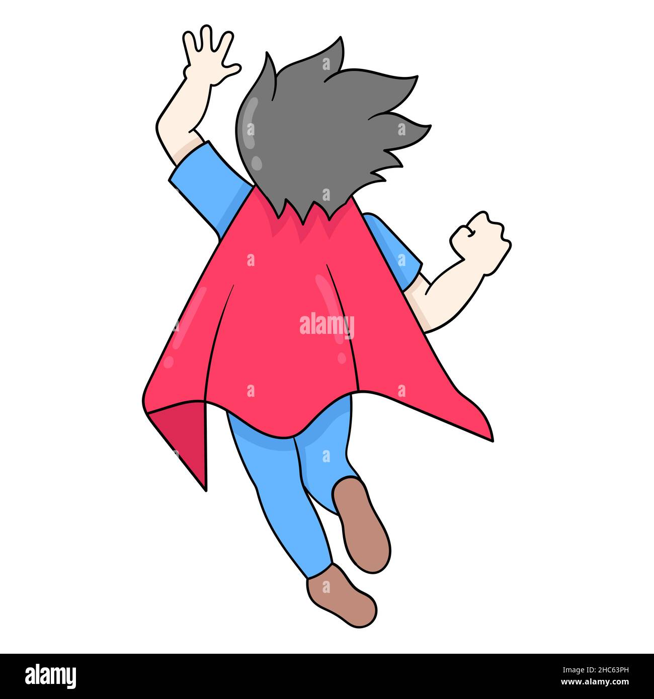 boy superhero fly into space, vector illustration art. doodle icon ...