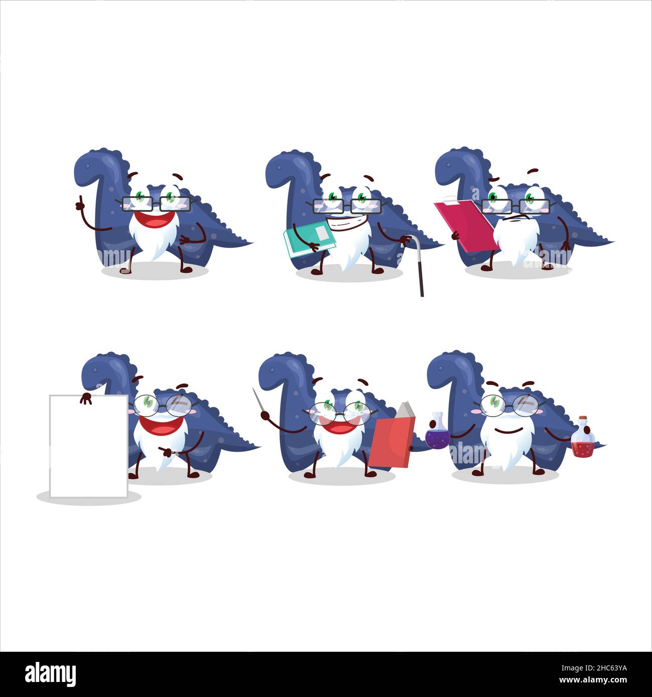 Professor blue dinosaur gummy candy academic cartoon character working ...