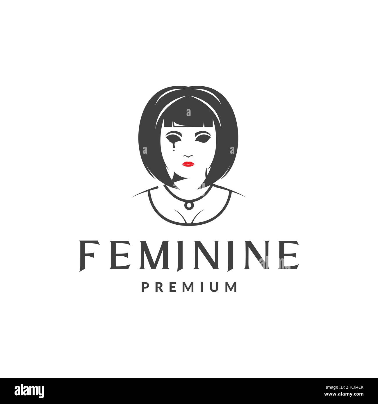 girl face sad scare logo design vector graphic symbol icon sign ...