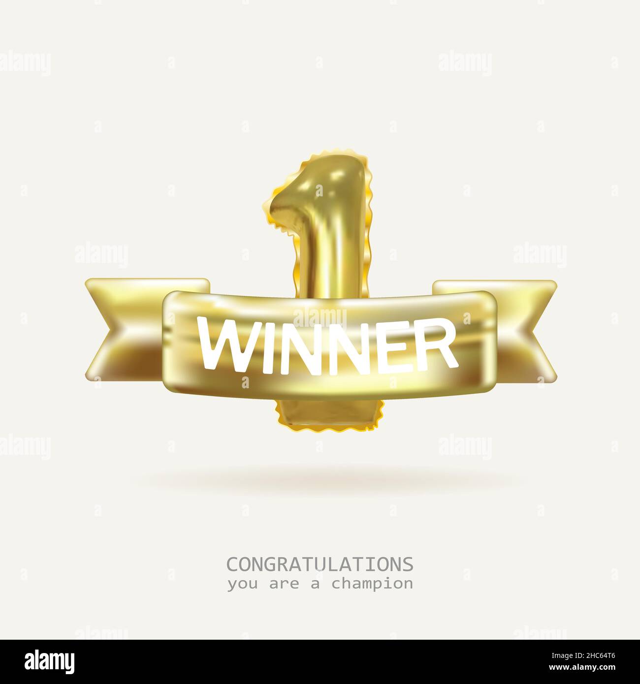 A golden balloon in the form of a number one, and a ribbon with the ...