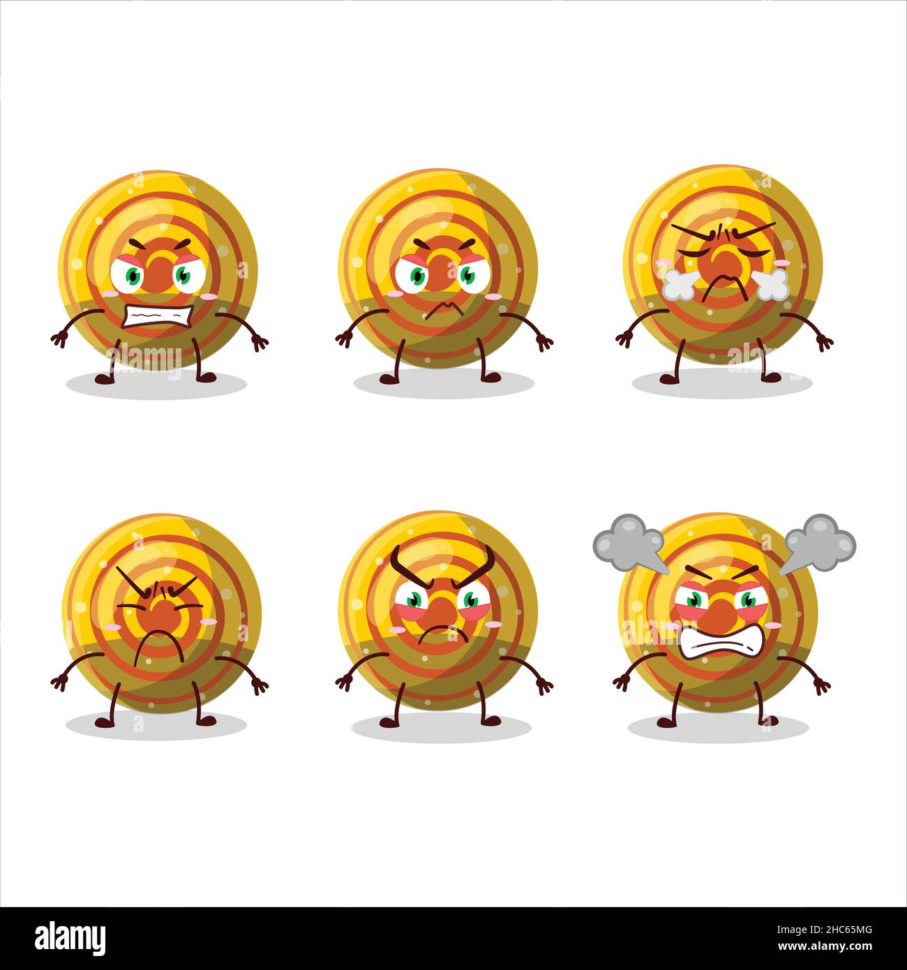 Yellow spiral gummy candy cartoon character with various angry ...