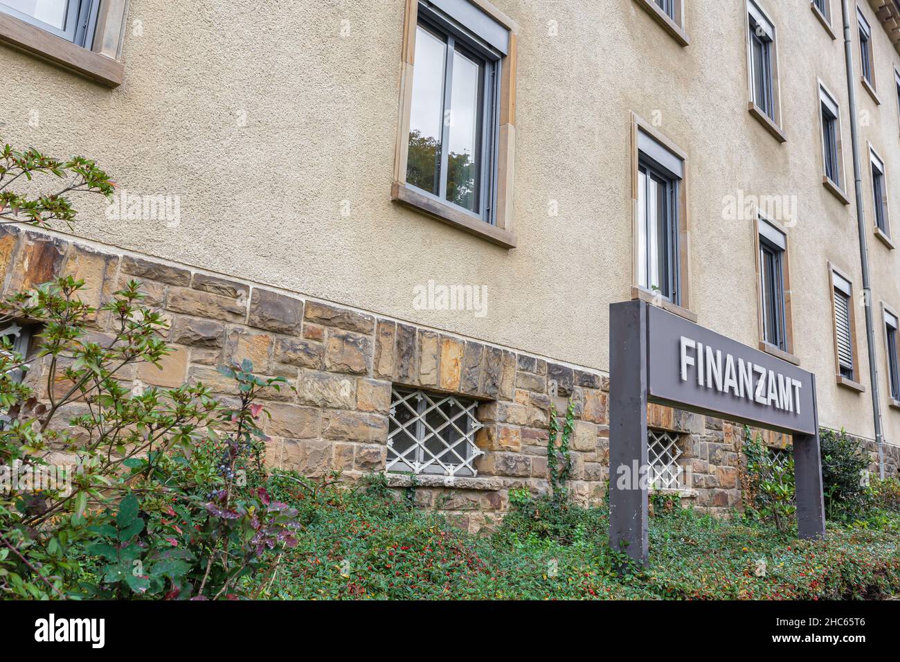 Sign that says FINANZAMT in front of a tax office building in ...