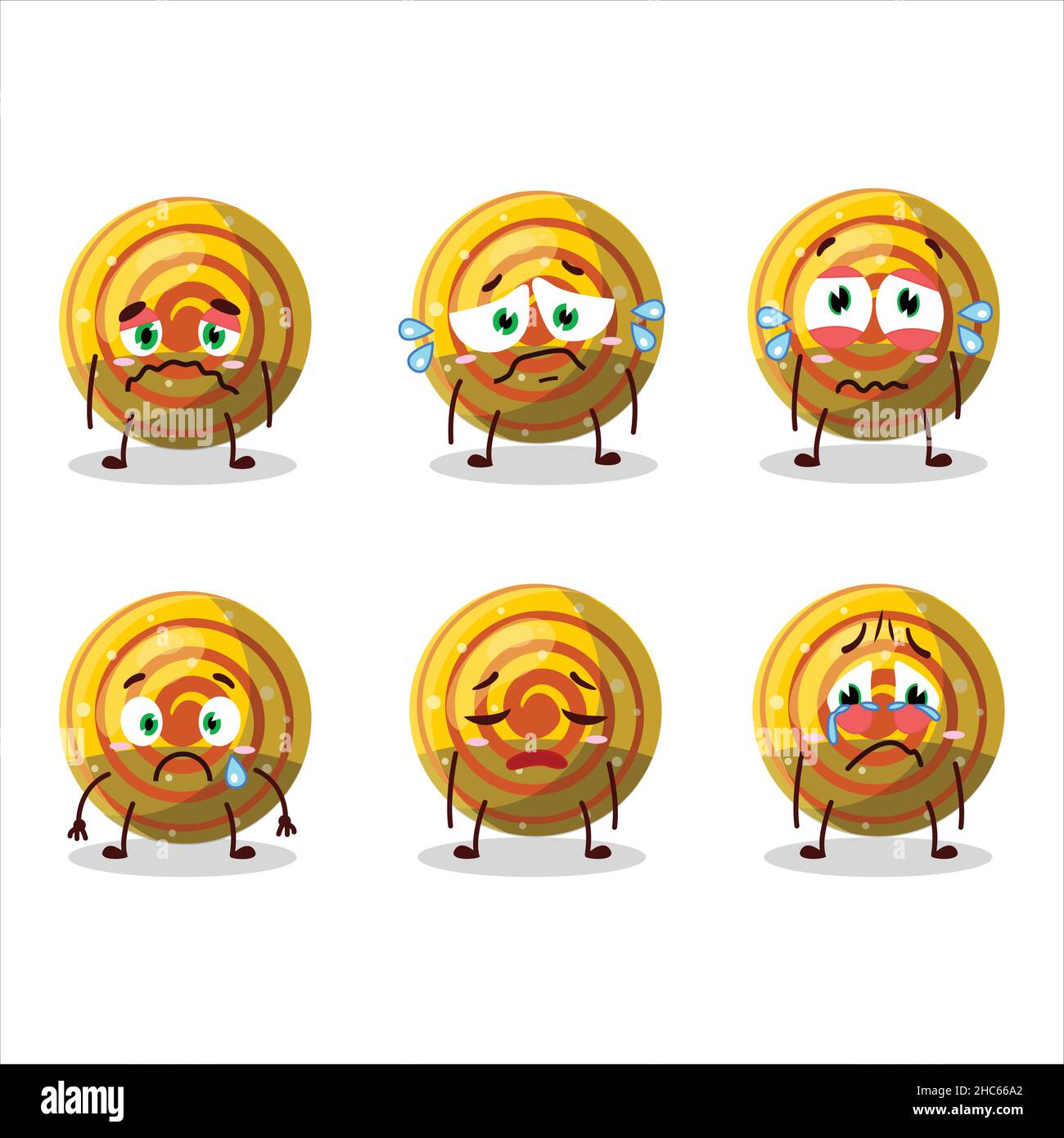 Yellow spiral gummy candy cartoon character with sad expression. Vector ...