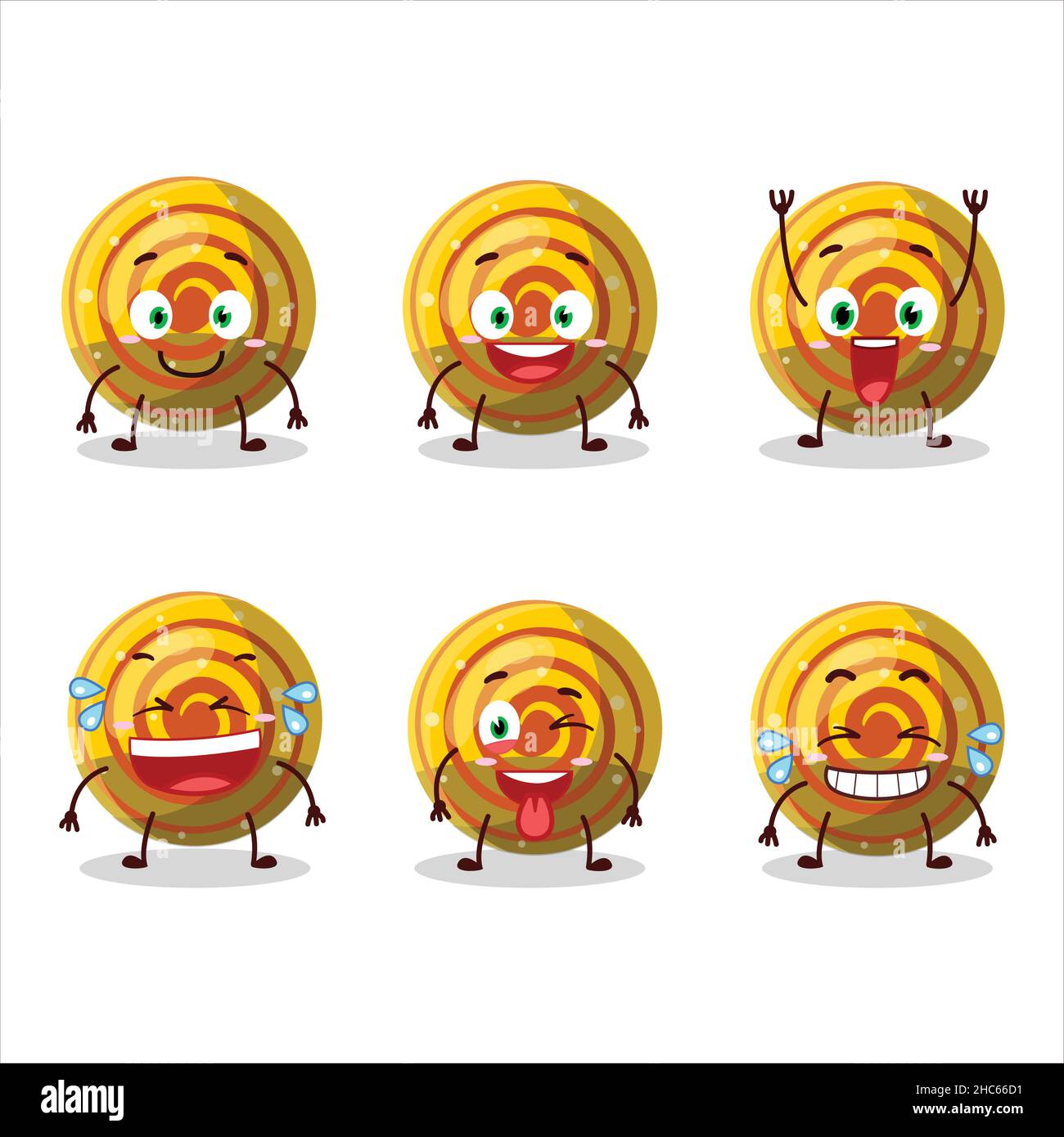Cartoon character of yellow spiral gummy candy with smile expression ...